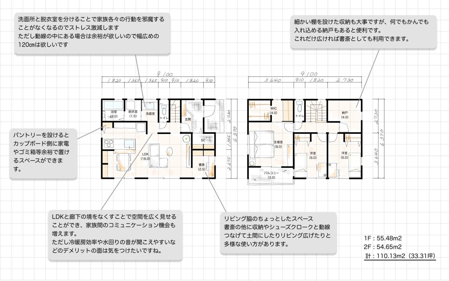 3LDK 33.31坪 東（西）入り 間口9.1m×奥行6.37m - サラリーマン設計士の間取り紹介