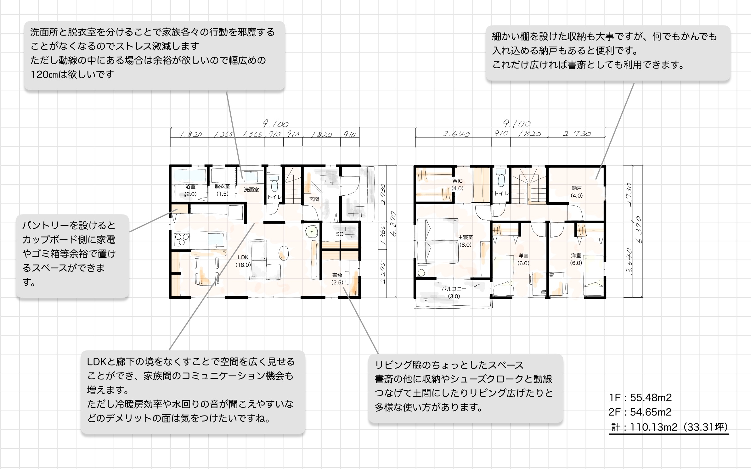 3LDK 33.31坪 東（西）入り 間口9.1m×奥行6.37m - サラリーマン設計士の間取り紹介