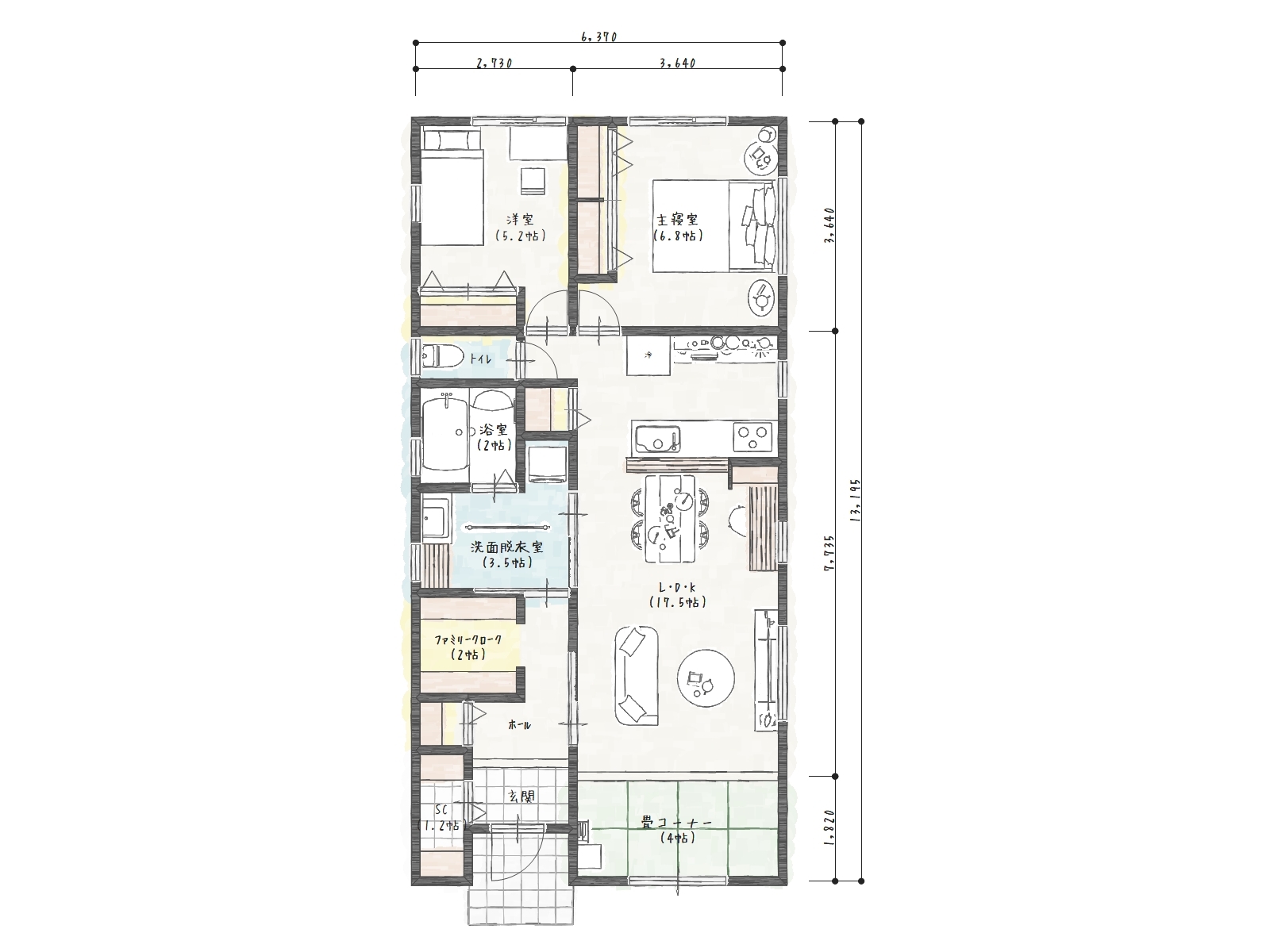 25坪2LDK ファミクロ、パントリー、シュークロ、畳コーナー全部入れプラン - フクトリの間取り紹介