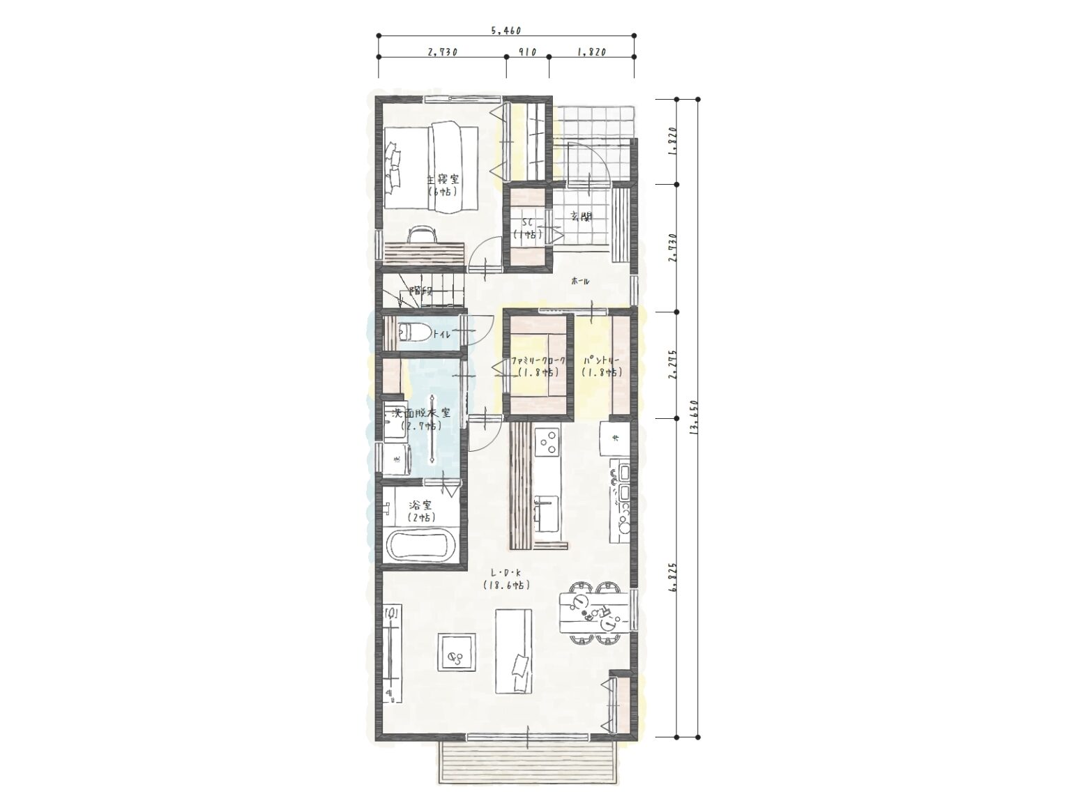 敷地間口7メートルでも便利な間取りは十分可能！ 奥に長い一階完結型プラン - フクトリの間取り紹介